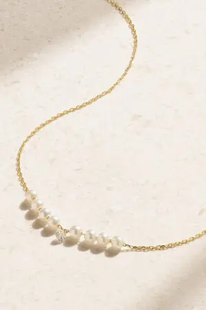 Mizuki 14-karat Pearl And Diamond Necklace - Gold