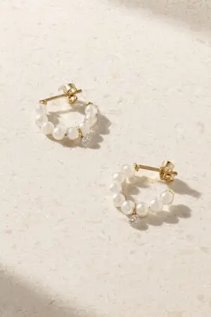 Mizuki 14-karat Pearl And Diamond Hoop Earrings - Gold