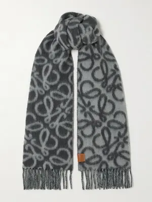 Loewe Fringed Jacquard-knit Scarf - Blue