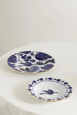 La DoubleJ Gold-plated Soup And Dinner Plate Set - Blue