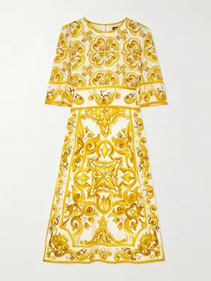 Dolce & Gabbana Maiolica Printed Silk-blend Charmeuse Mini Dress - Yellow