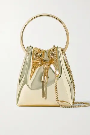 JIMMY CHOO Bon Bon Metallic Mirrored-leather Bucket Bag - Gold