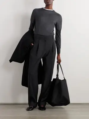 THE ROW Tor Pleated Grain De Poudre Wool Trousers