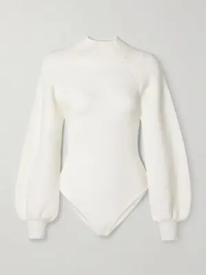 Farm Rio Open-back Ribbed-knit Bodysuit
