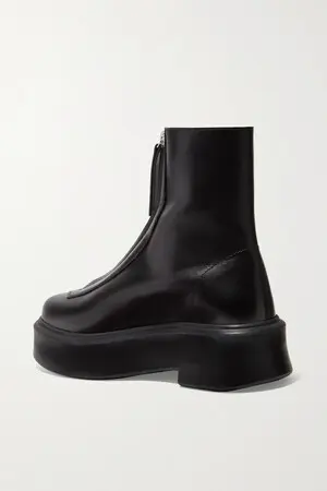 THE ROW Leather Zip Up Ankle Boots - Black