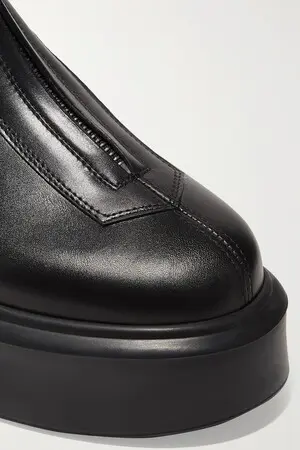 THE ROW Leather Zip Up Ankle Boots - Black