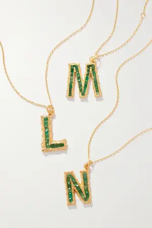Pacharee Alphabet Gold-plated Emerald Pendant Necklace