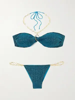 Oseree Lumière O Chain Embellished Metallic Bikini - Blue