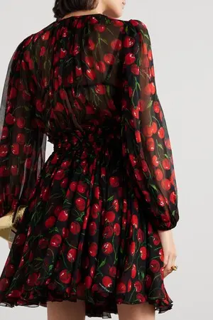 Dolce & Gabbana Printed Pleated Silk-chiffon Mini Dress