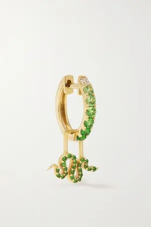 Robinson Pelham Snake Earwish 14-karat Tsavorite And Diamond Single Hoop Earring - Gold