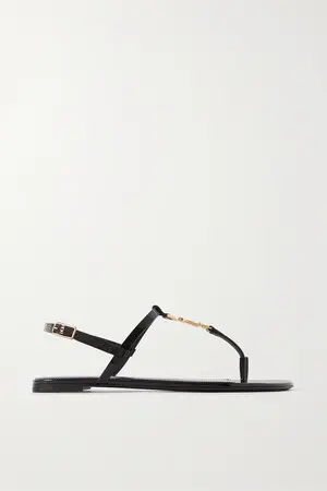 Saint Laurent Cassandra Patent-leather Slingback Sandals - Black