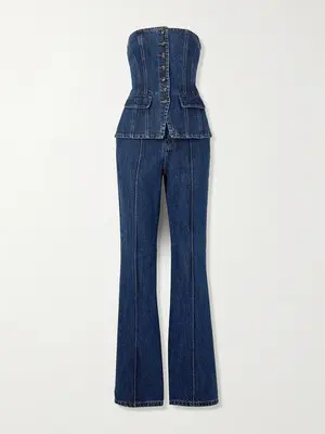 SELF-PORTRAIT Convertible Denim Jumpsuit - Blue