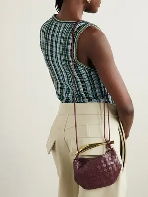 Bottega Veneta Sardine Mini Intrecciato Leather Shoulder Bag - Red