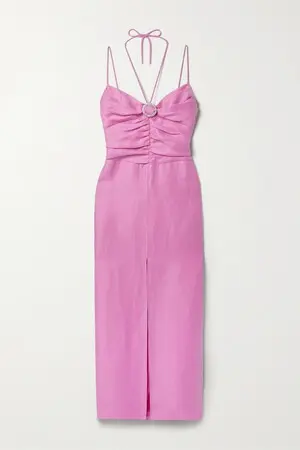 RASARIO Crystal-embellished Linen-blend Midi Dress - Pink