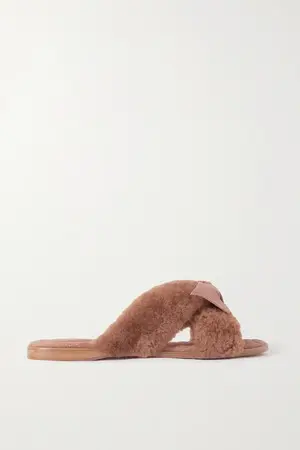 ALEXANDRE BIRMAN Maxi Clarita Bow-embellished Shearling Slides