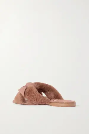 ALEXANDRE BIRMAN Maxi Clarita Bow-embellished Shearling Slides