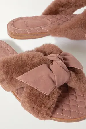 ALEXANDRE BIRMAN Maxi Clarita Bow-embellished Shearling Slides
