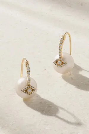 SYDNEY EVAN Evil Eye 14-karat Pearl, And Diamond Earrings - Gold