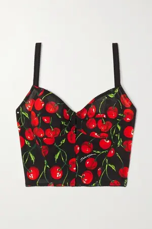 Dolce & Gabbana Cropped Printed Stretch-tulle Bustier Top - Red
