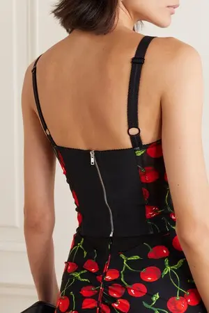 Dolce & Gabbana Cropped Printed Stretch-tulle Bustier Top