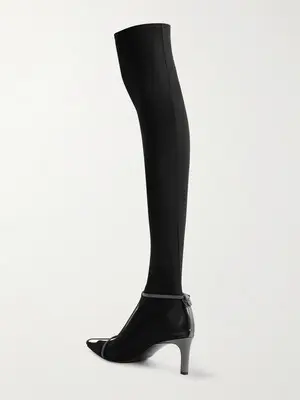JIL SANDER Stretch-mesh And Leather Knee Boots