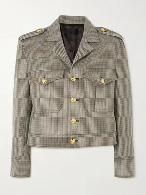 NILI LOTAN Lise Cropped Houndstooth Wool Jacket