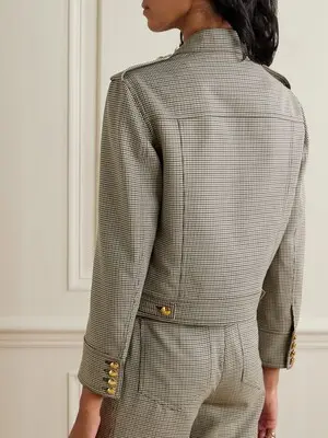 NILI LOTAN Lise Cropped Houndstooth Wool Jacket