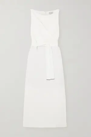 Brunello Cucinelli Crepe Midi Wrap Dress - White