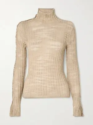 Acne Studios Ribbed Linen-blend Turtleneck Top