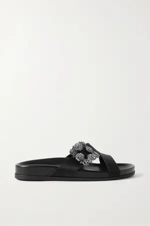 Manolo Blahnik Chilanghi Buckled Satin Slides - Black