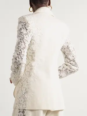 Safiyaa Cannis Cotton-drill Blazer With Guipure-lace Sleeves
