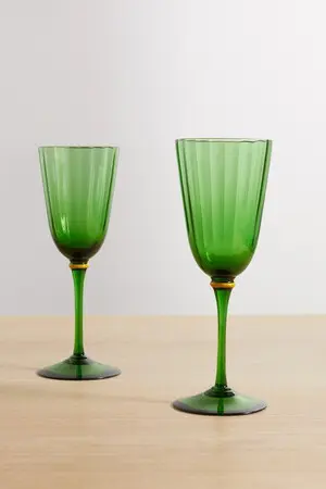 La DoubleJ Set Of Two Murano Wine Glasses - Green