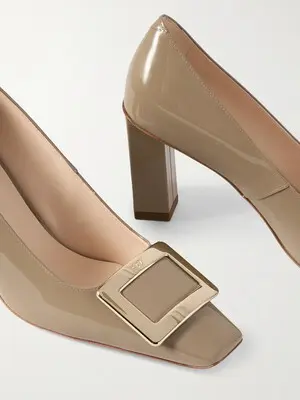 ROGER VIVIER Belle Vivier 75 Buckled Patent-leather Pumps - Neutrals