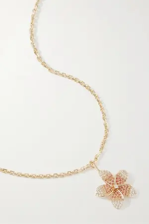 SYDNEY EVAN Large Plumeria 14-karat Diamond And Sapphire Pendant Necklace - Gold