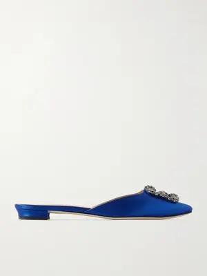 Manolo Blahnik Hangisi Satin Slippers - Blue