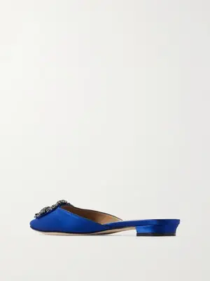 Manolo Blahnik Hangisi Satin Slippers - Blue