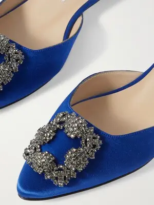 Manolo Blahnik Hangisi Satin Slippers - Blue