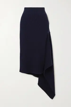 Monse Asymmetric Ribbed Merino Wool Skirt - Blue
