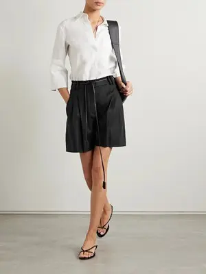 Another Tomorrow Net Sustain Pleated Linen Shorts
