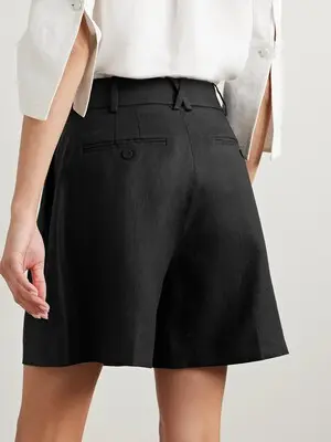 Another Tomorrow Net Sustain Pleated Linen Shorts