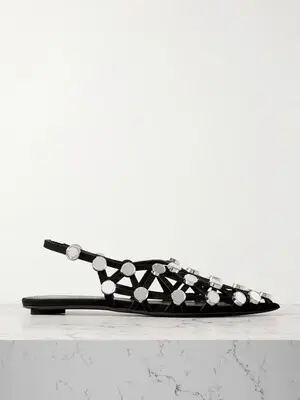 Attico Grid Studded Suede Slingback Flats - Black