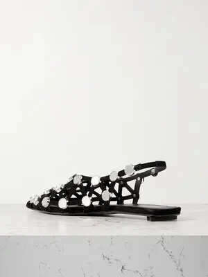 Attico Grid Studded Suede Slingback Flats