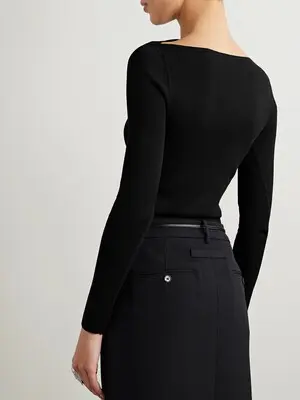 Another Tomorrow Net Sustain Cutout Knitted Top