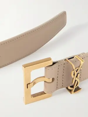 Saint Laurent Cassandre Leather Belt - Neutrals