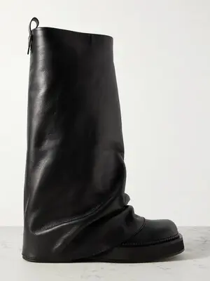 Attico Robin Layered Knee High Leather Boots - Black
