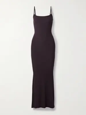 SKIMS Soft Lounge Ribbed Long Stretch-modal Slip Dress - Brown
