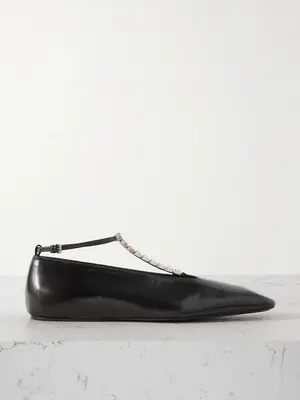 JIL SANDER Crystal-embellished Leather Ballet Flats - Black