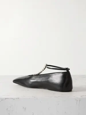JIL SANDER Crystal-embellished Leather Ballet Flats - Black