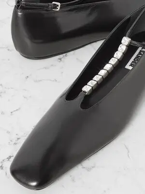 JIL SANDER Crystal-embellished Leather Ballet Flats - Black