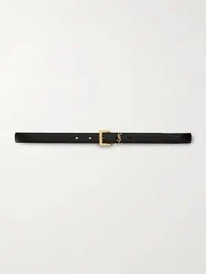 Saint Laurent SAINT LAURENT Cassandre Textured-leather Belt Black